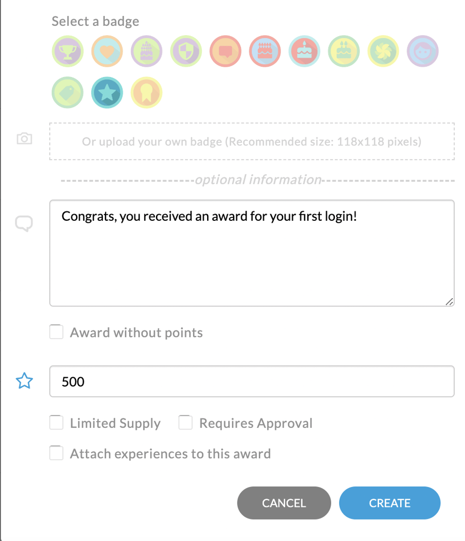 How Do I Create A First Login/Welcome Award?