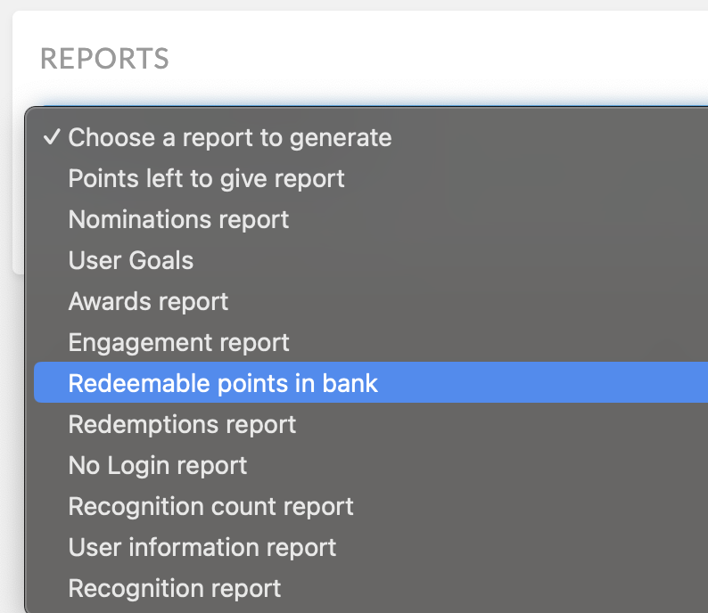Redeemable Points in Bank Report