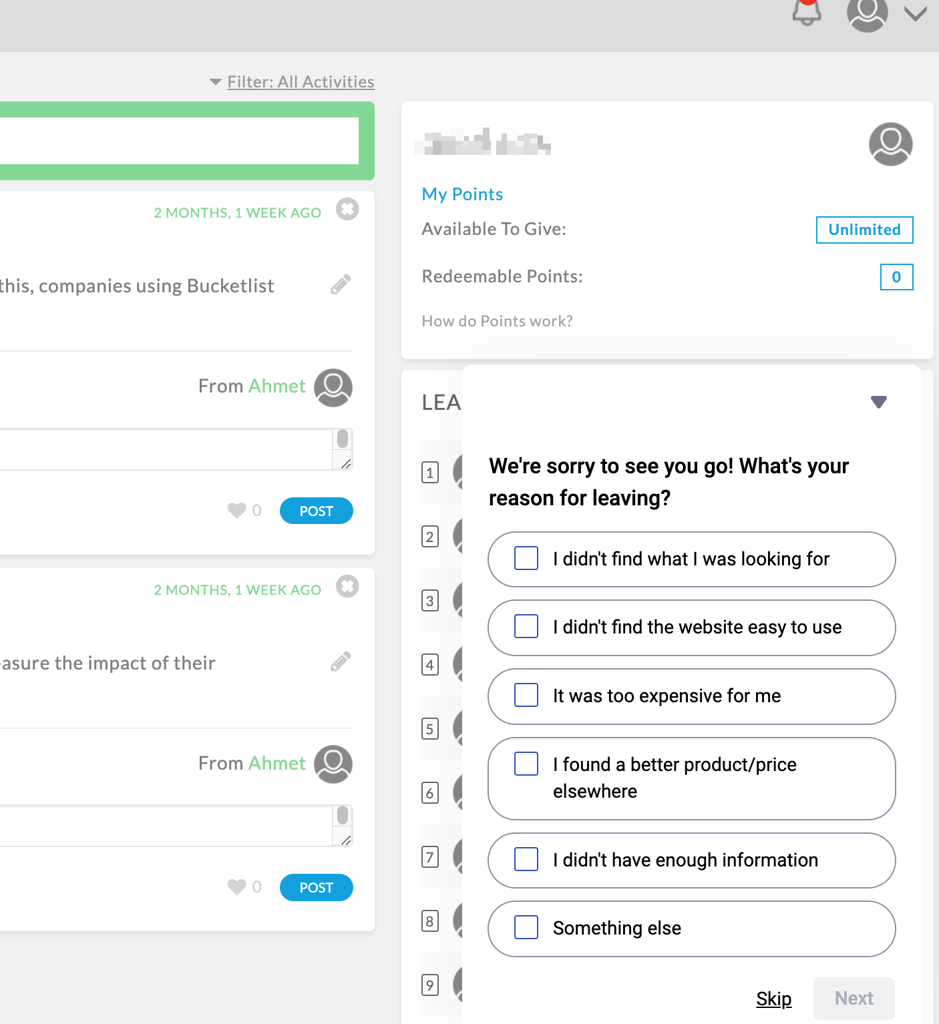 Bucketlist Survey Feature